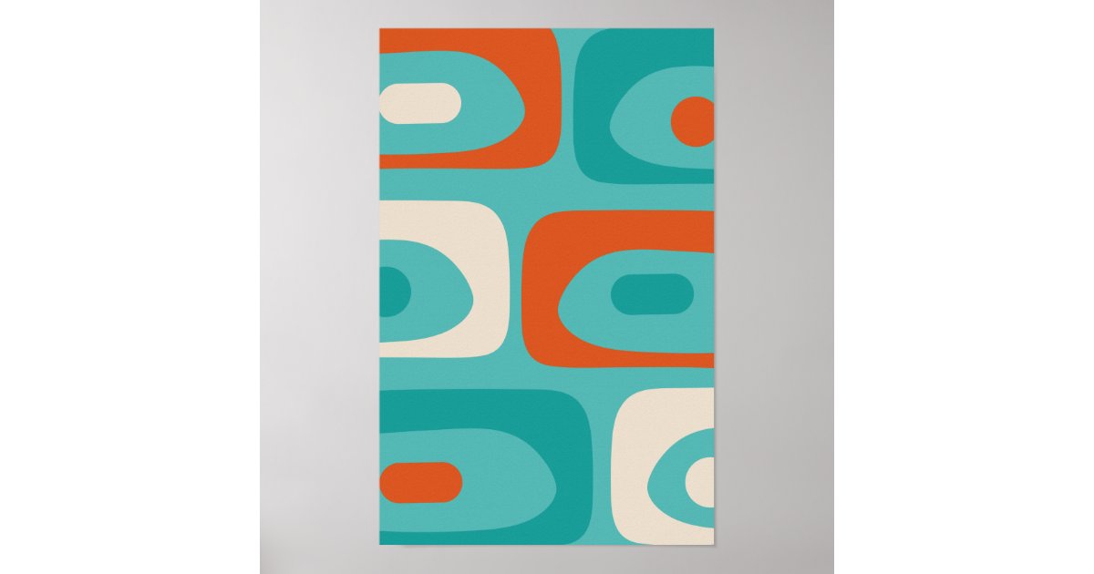 Mid-century Modern Piquet Pattern Teal Orange Poster | Zazzle