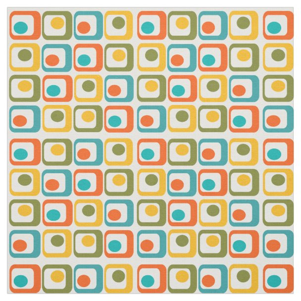 Turquoise Orange Green Rectangles Mid Century Fabric | Zazzle