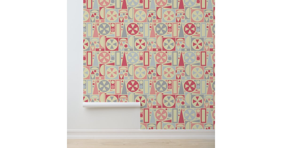 Mid-Century Modern Retro 50s Pink Geometric Wallpaper | Zazzle