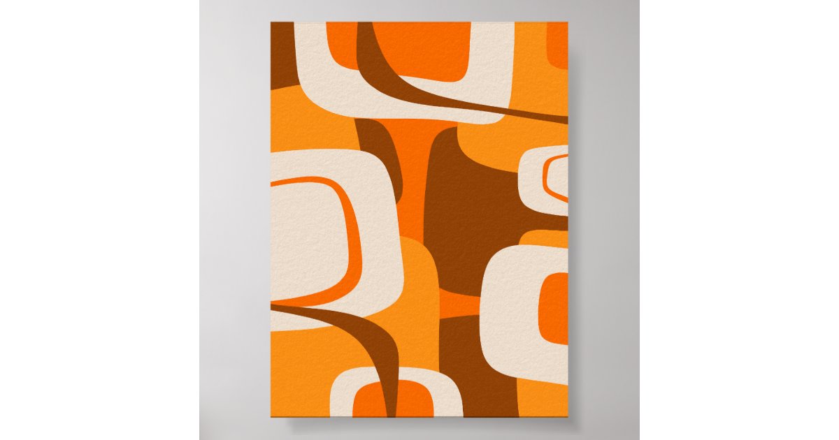 Mid Century Modern Retro Abstract 70s Orange Poster | Zazzle