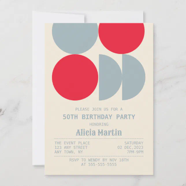 Mid Century Modern Retro Geometric Birthday Invitation | Zazzle