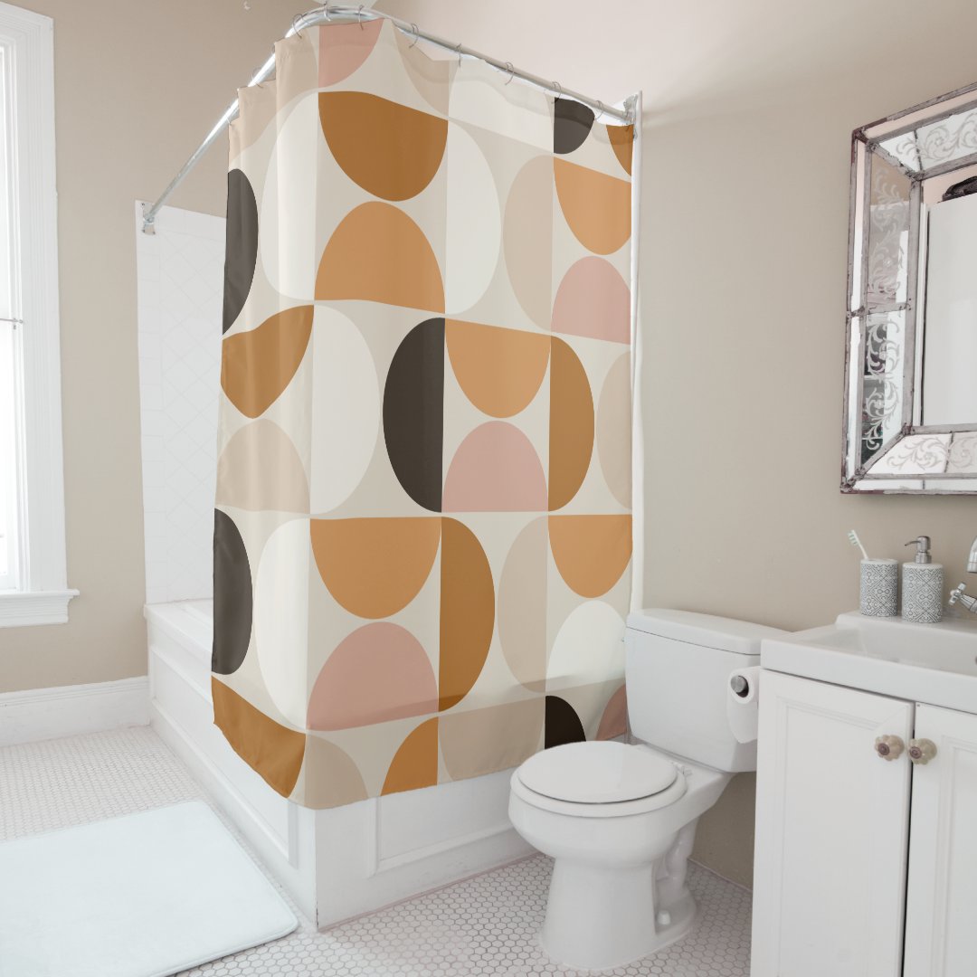 Mid Century Modern Retro Pattern Brown Earth Tones Shower Curtain | Zazzle