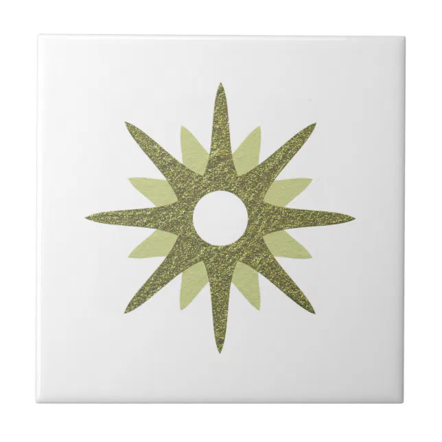 Mid-Century Modern Single Green Starburst Ceramic Tile | Zazzle