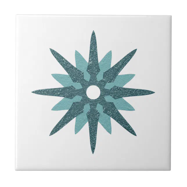 Mid-Century Modern Single Turquoise Star Design Ceramic Tile | Zazzle