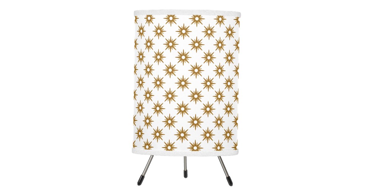 Mid-Century Modern Small Gold Starburst Pattern Tr Tripod Lamp | Zazzle
