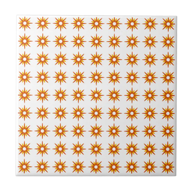 Mid-Century Modern Small Orange Starburst Pattern Ceramic Tile | Zazzle