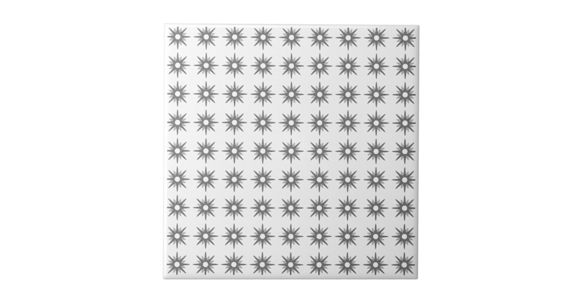 Mid-Century Modern Small Silver Star Pattern Ceramic Tile | Zazzle