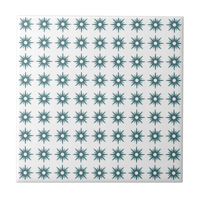 Mid-Century Modern Small Turquoise Star Pattern Ceramic Tile | Zazzle