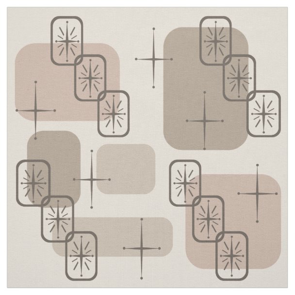 Mid Century Sputnik pattern, Taupe Tan Fabric | Zazzle