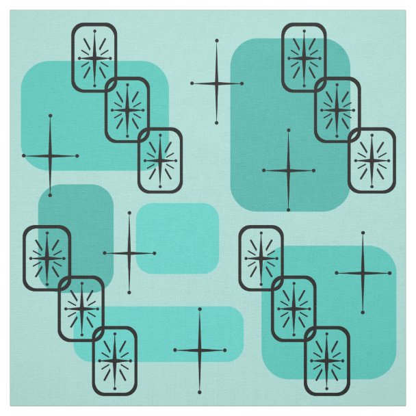 Orange Turquoise Squares Lines Mid Century Modern Fabric | Zazzle