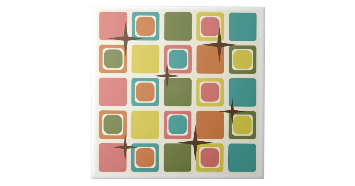 Mid Century Modern Squares Colorful Ceramic Tile | Zazzle