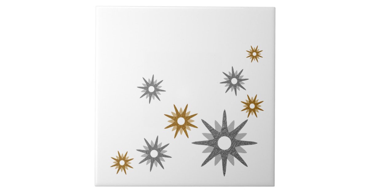 Mid-Century Modern Starburst Silver & Gold Ceramic Tile | Zazzle