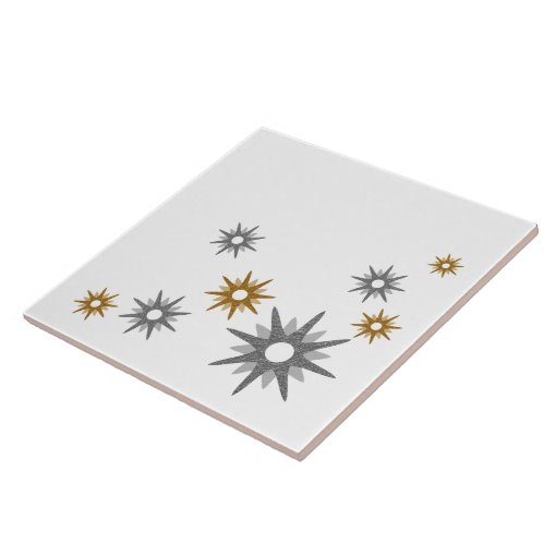 Mid-Century Modern Starburst Silver & Gold Ceramic Tile | Zazzle