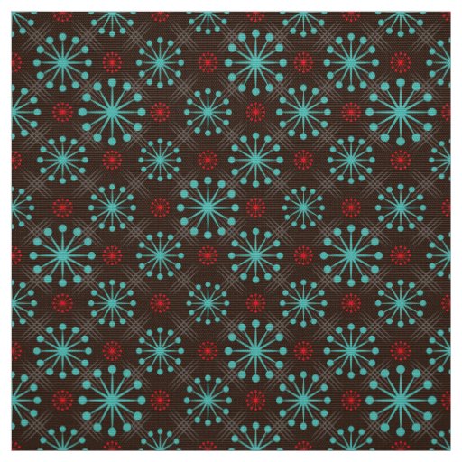 Mid Century Modern Starburst Turquoise Red Pattern Fabric | Zazzle