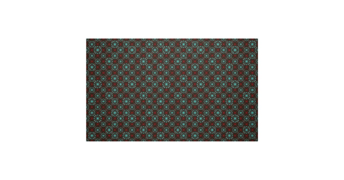 Mid Century Modern Starburst Turquoise Red Pattern Fabric | Zazzle