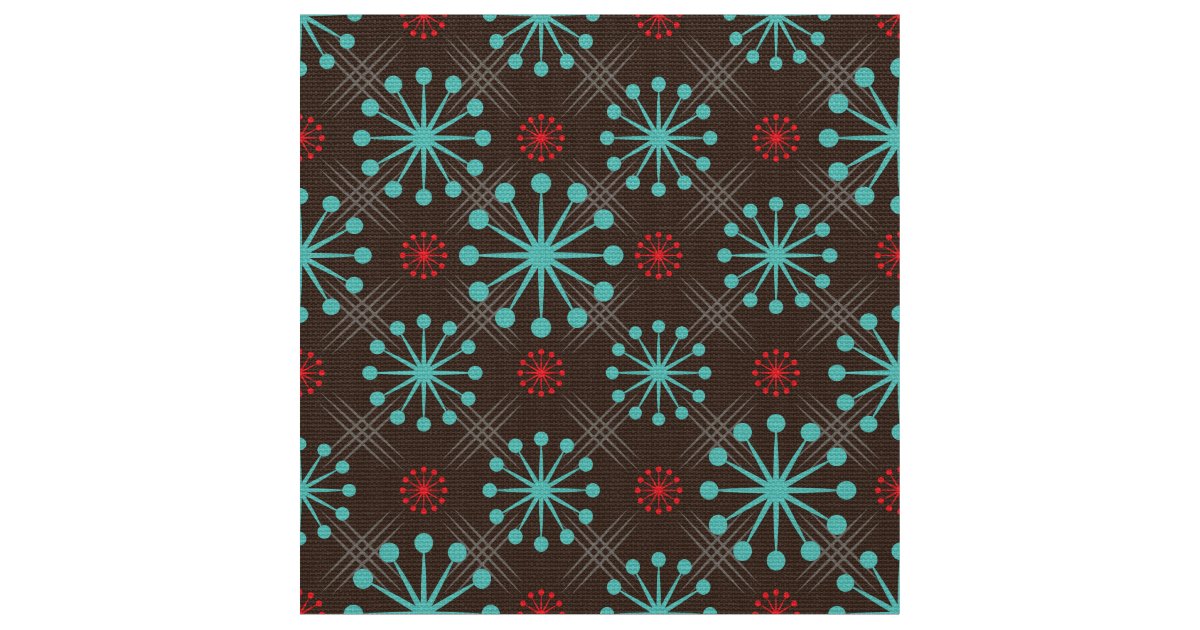 Mid Century Modern Starburst Turquoise Red Pattern Fabric | Zazzle