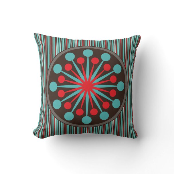 Mid Century Modern Starburst Turquoise Red Pattern Fabric | Zazzle