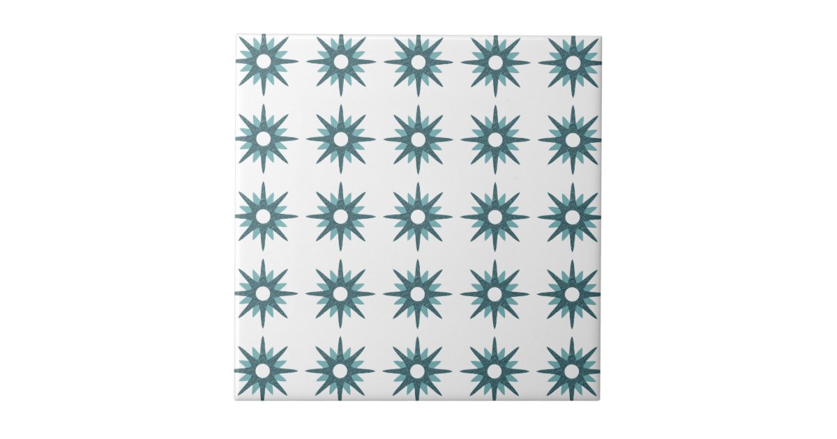 Mid-Century Modern Turquoise Starburst Pattern Cer Ceramic Tile | Zazzle