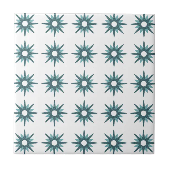 Mid-Century Modern Turquoise Starburst Pattern Cer Ceramic Tile | Zazzle