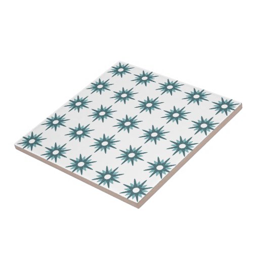 Mid-Century Modern Turquoise Starburst Pattern Cer Ceramic Tile | Zazzle