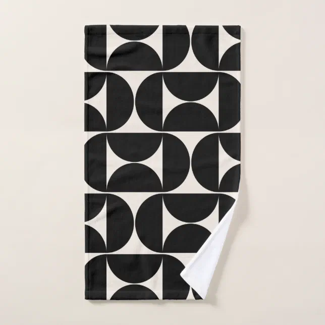 Mid Century Modern Vintage Pattern Black And White Bath Towel Set | Zazzle