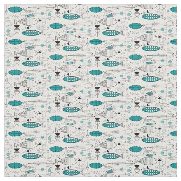 Mid-Century Modern fish, black and white Fabric | Zazzle.com