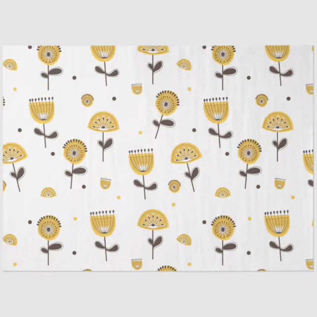 Mid Century Modern Yellow Floral Pattern Tissue Paper | Zazzle