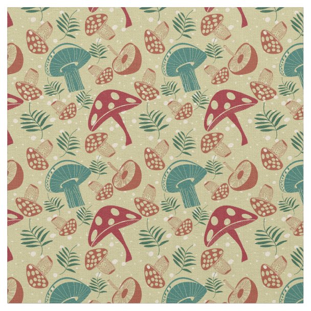 Mid Century Mushroom Retro Pattern Fabric | Zazzle