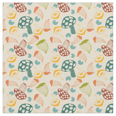 Vintage Mushroom Pattern Fabric | Zazzle