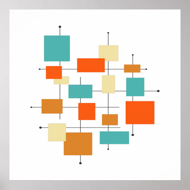 Mid Century Orange and Teal Geometric Retro Poster | Zazzle