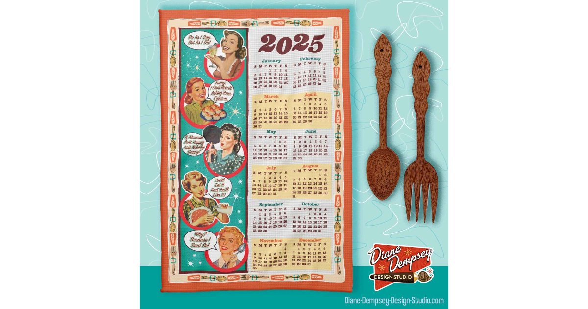 Mid-Century Retro Housewife Calendar Towel 2025 | Zazzle