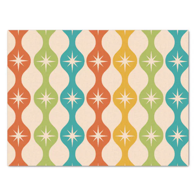 Mid Century Retro Starbursts on ogee pattern Tissue Paper | Zazzle