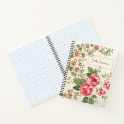 Mid Century Roses Spiral Graph Paper Notebook | Zazzle