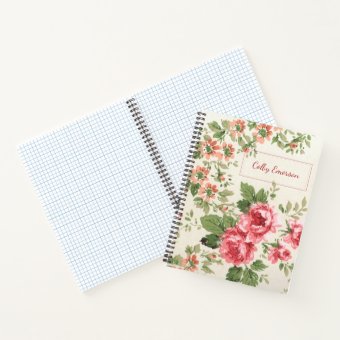 Mid Century Roses Spiral Graph Paper Notebook | Zazzle