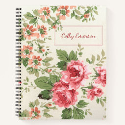 Mid Century Roses Spiral Graph Paper Notebook | Zazzle