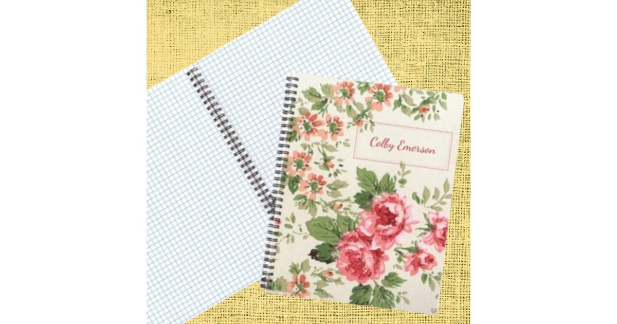 Mid Century Roses Spiral Graph Paper Notebook | Zazzle