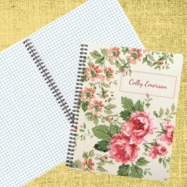 Mid Century Roses Spiral Graph Paper Notebook | Zazzle