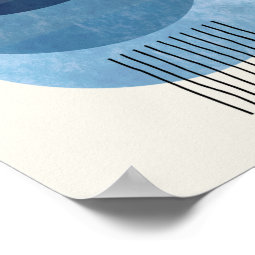 Mid century shapes BLUE modern abstract Poster | Zazzle