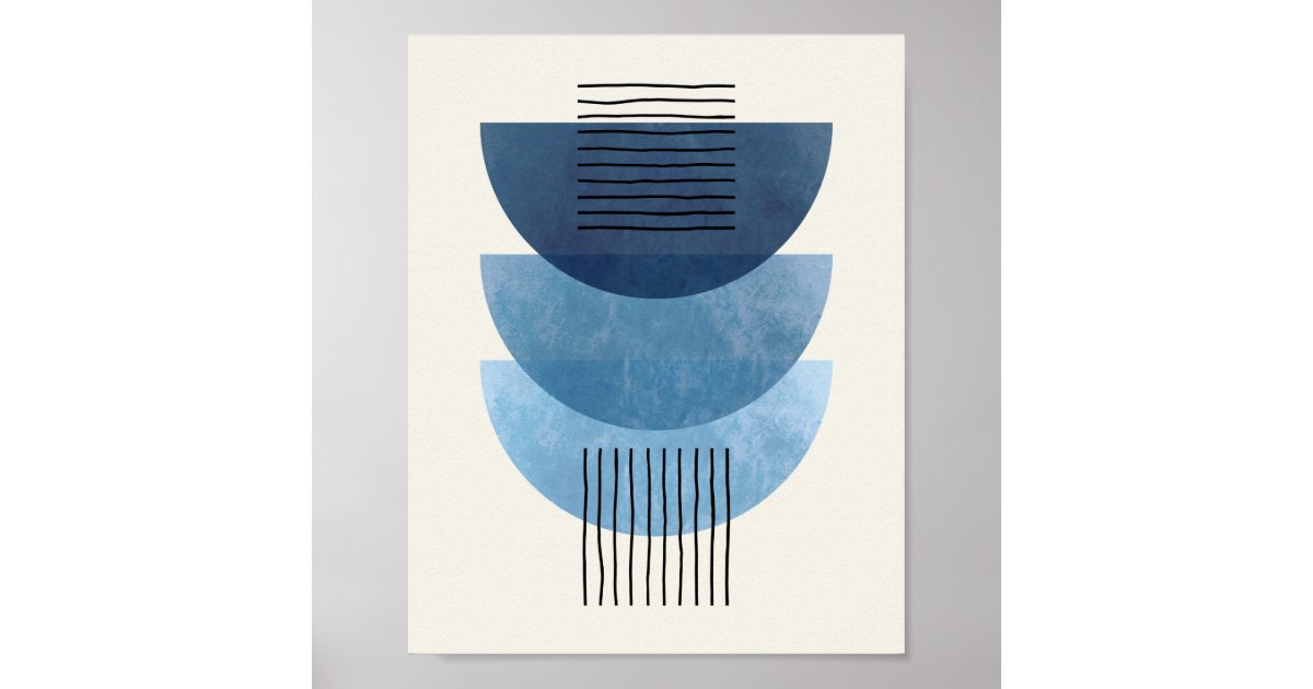 Mid century shapes BLUE modern abstract Poster | Zazzle