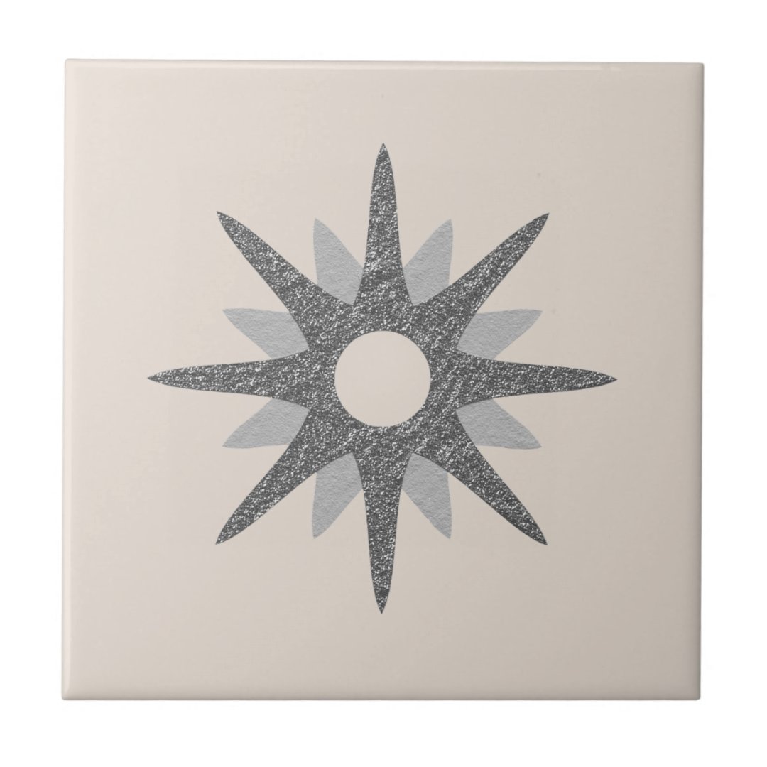 Mid-Century Single Silver Starburst Ceramic Tile | Zazzle