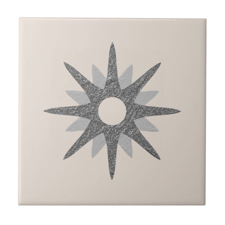 Mid-Century Single Silver Starburst Ceramic Tile | Zazzle