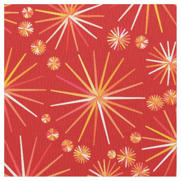 Mid Century Sputnik pattern, Grey and Fuchsia Fabric | Zazzle