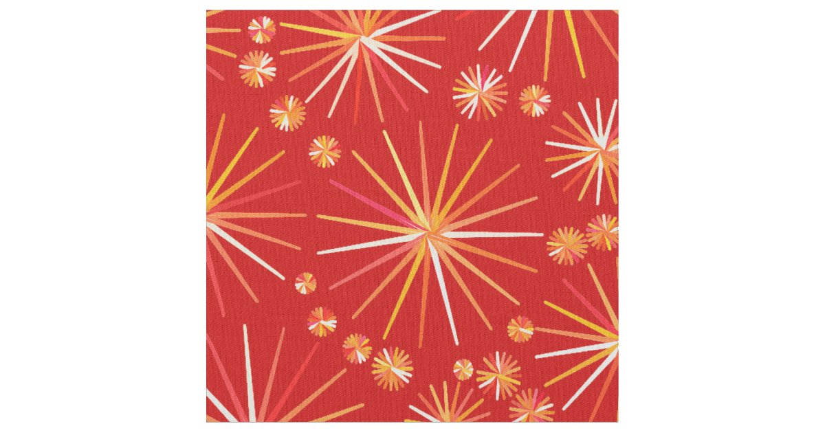 Mid Century Sputnik pattern, Deep Red Fabric | Zazzle