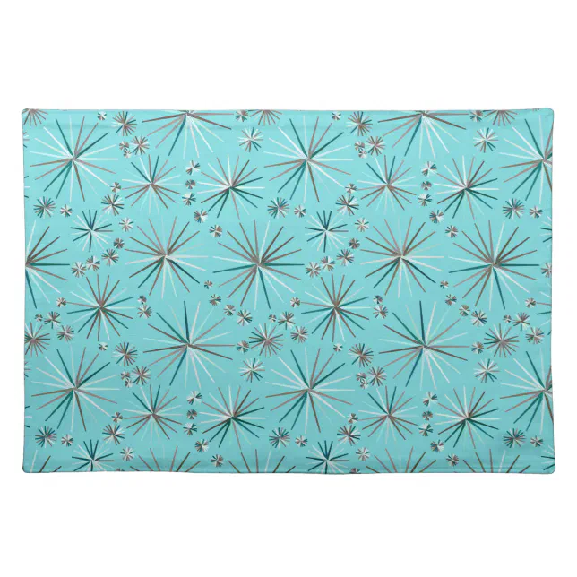 Mid Century Sputnik pattern, Robin's Egg Blue Cloth Placemat | Zazzle