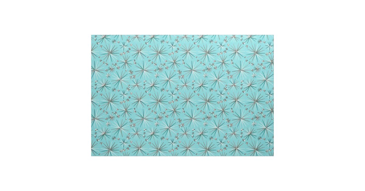 Mid Century Sputnik pattern, Robin's Egg Blue Fabric | Zazzle