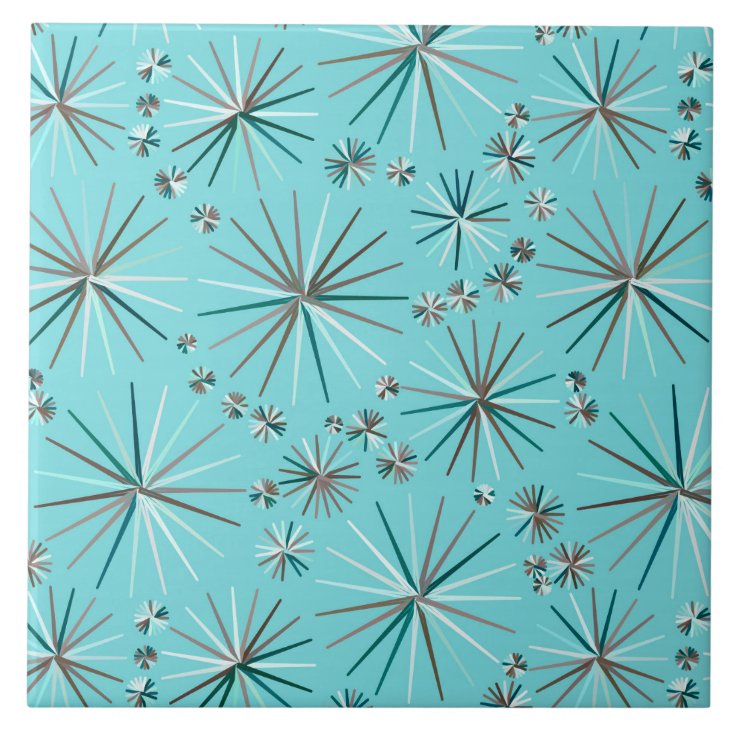 Mid Century Sputnik pattern, Robin's Egg Blue Tile | Zazzle