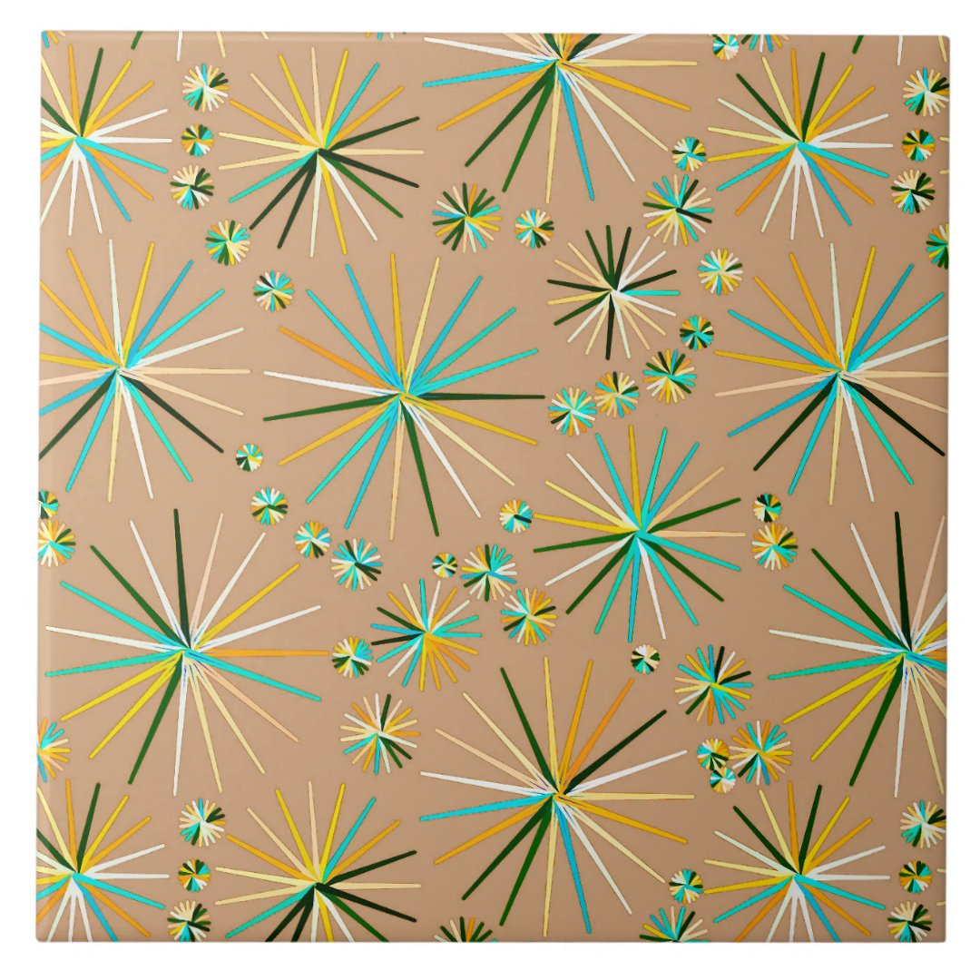 Mid Century Sputnik pattern, Taupe Tan Ceramic Tile | Zazzle