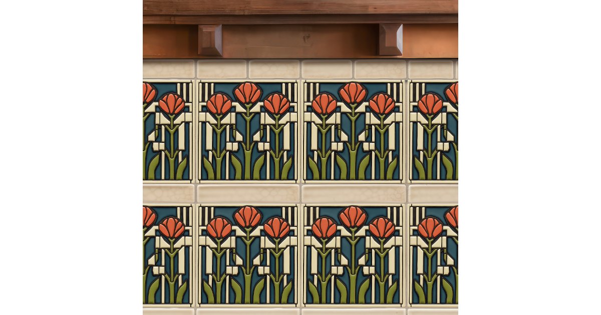 Mid-Century Tulips Abstract Symmetry Arts Crafts Ceramic Tile | Zazzle