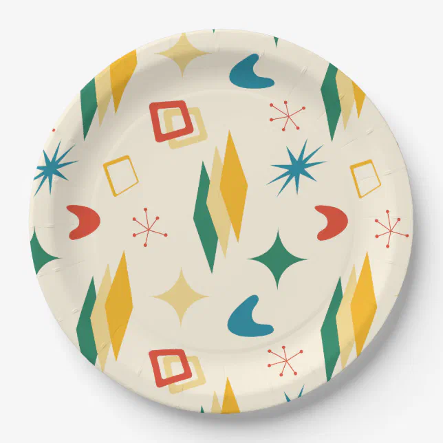 Mid Mod Atomic Mid-Century Modern Shapes Retro Paper Plates | Zazzle