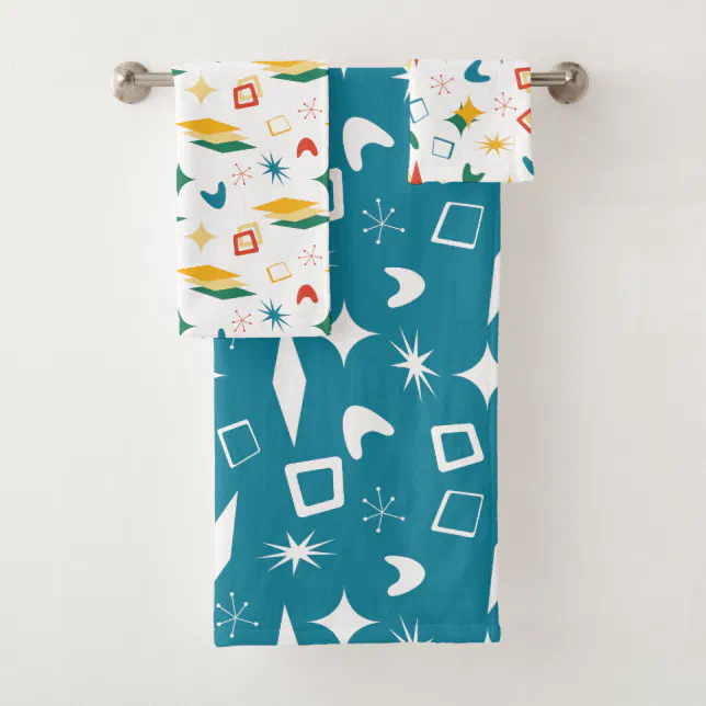 Mid Mod Atomic, Retro Mid-Century Modern Shapes Bath Towel Set | Zazzle